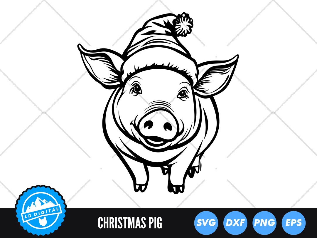 Christmas Pig SVG Festive Pig Silhouette SVG Pig With Santa Hat SVG Cut ...