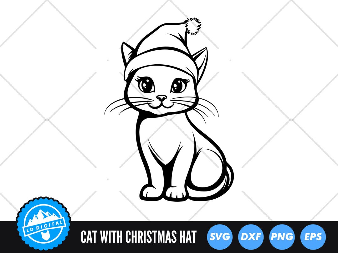 Christmas Cat SVG | Festive Cat Silhouette SVG | Cat With Santa Hat SVG ...