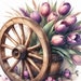 Wooden Wheel With Flowers, Digital Print, Wall Art, Watercolor Clip Art ...
