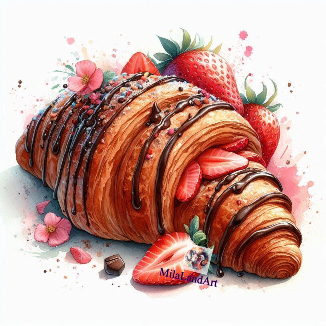 10 Watercolor Clip Art Images of Croissants Decorated With Fruit,jpg - Etsy