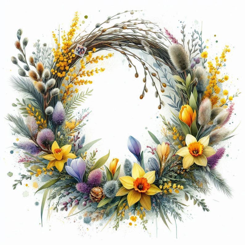 Watercolor Spring Flower Wreath Art (digital Print) - Etsy