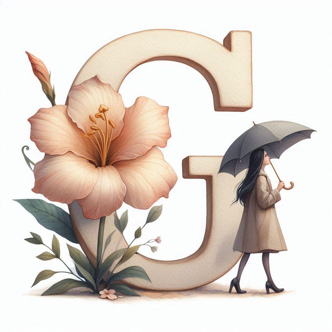Watercolor English Alphabet in Pastel Colors With a Girl With an ...