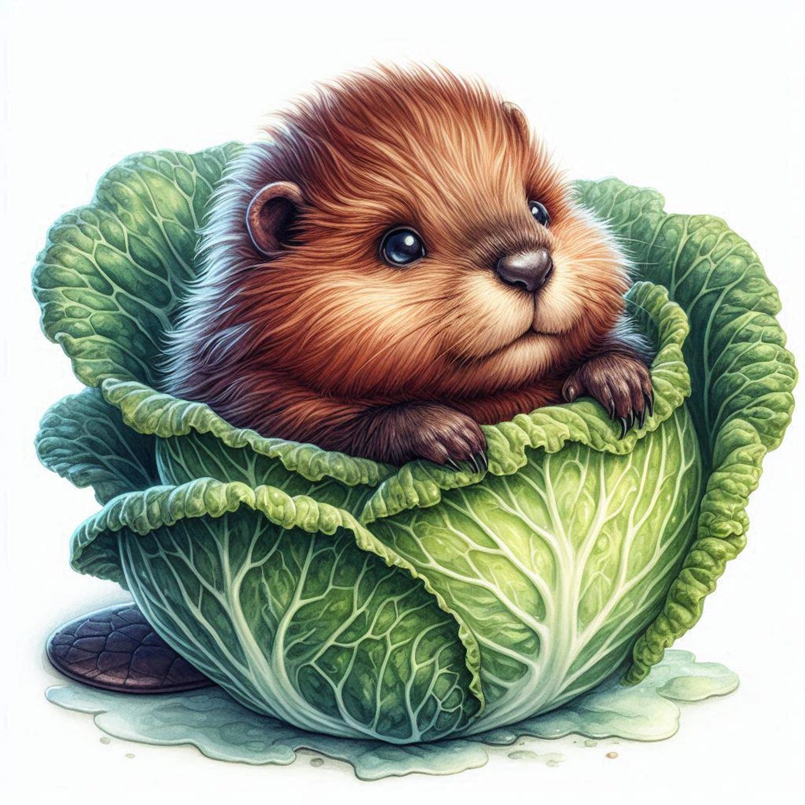 Animals in Cabbage, Digital Print, Wall Art, Watercolor Clip Art, High ...