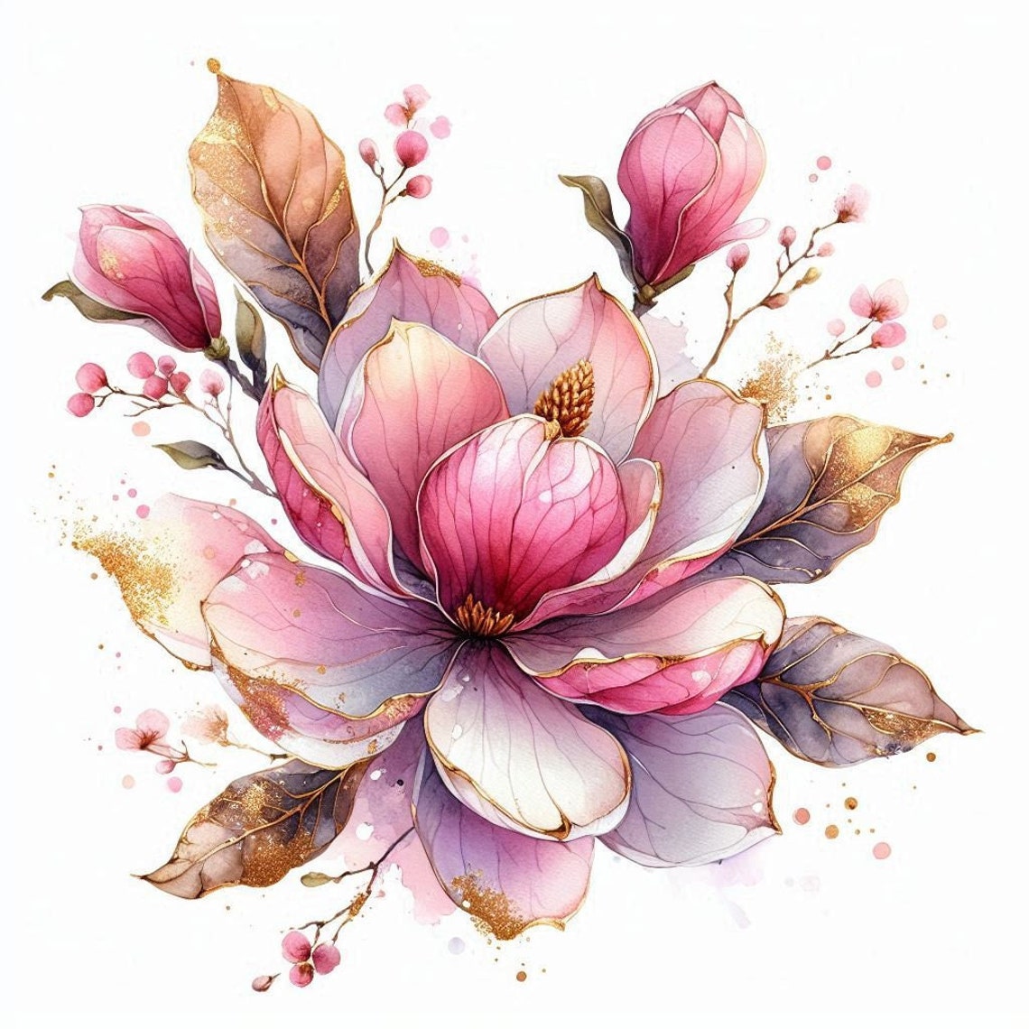 Magnolia Flower, Digital Print, Wall Art, Watercolor Clip Art, High ...