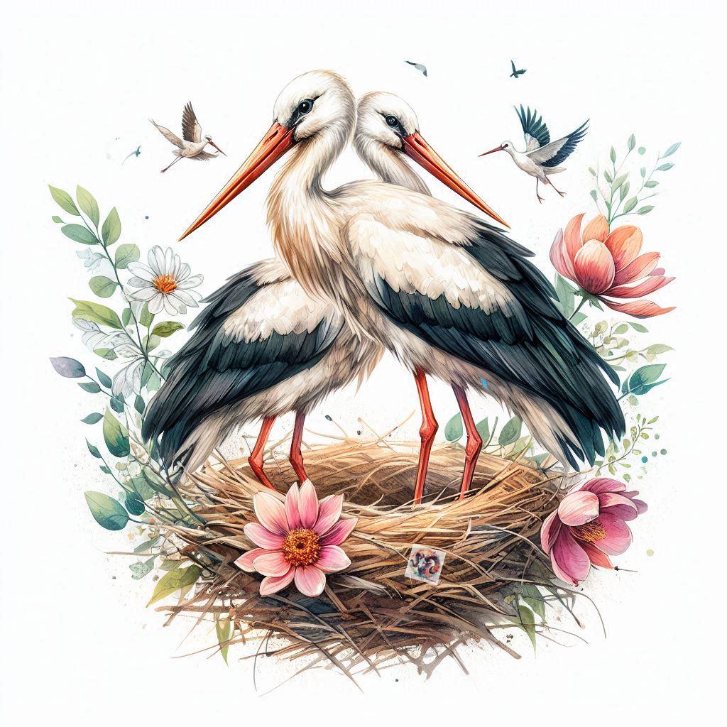 Watercolor Storks in Nest Clip Art (digital Print) - Etsy
