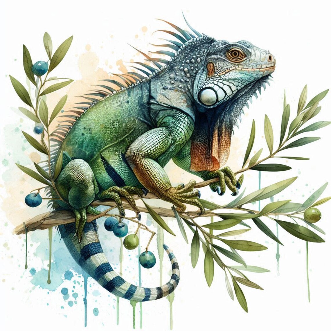 10 Watercolor Cliparts With and Iguana, Digital Print, Wall Art ...