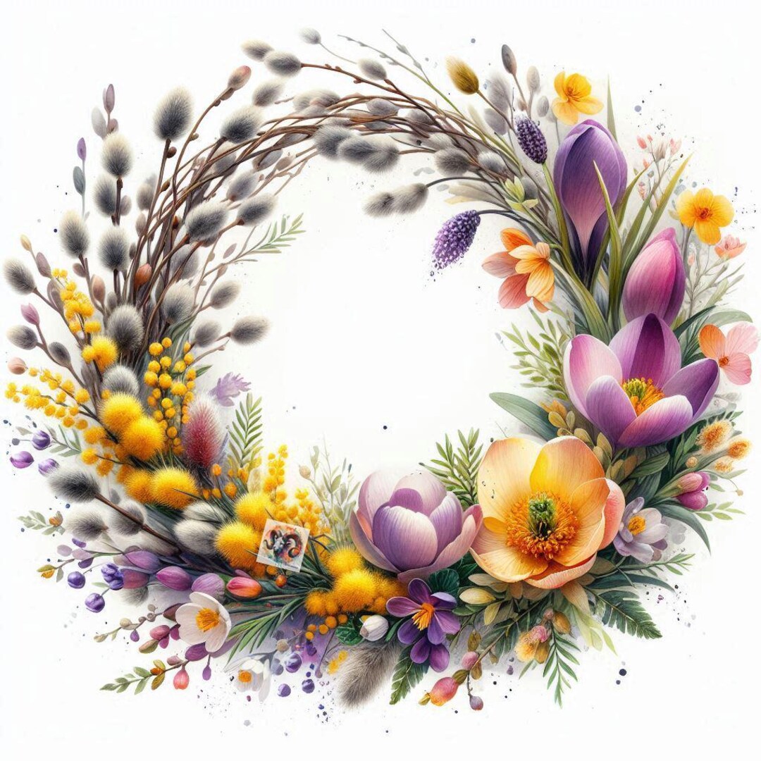 Watercolor Spring Flower Wreath Art (digital Print) - Etsy