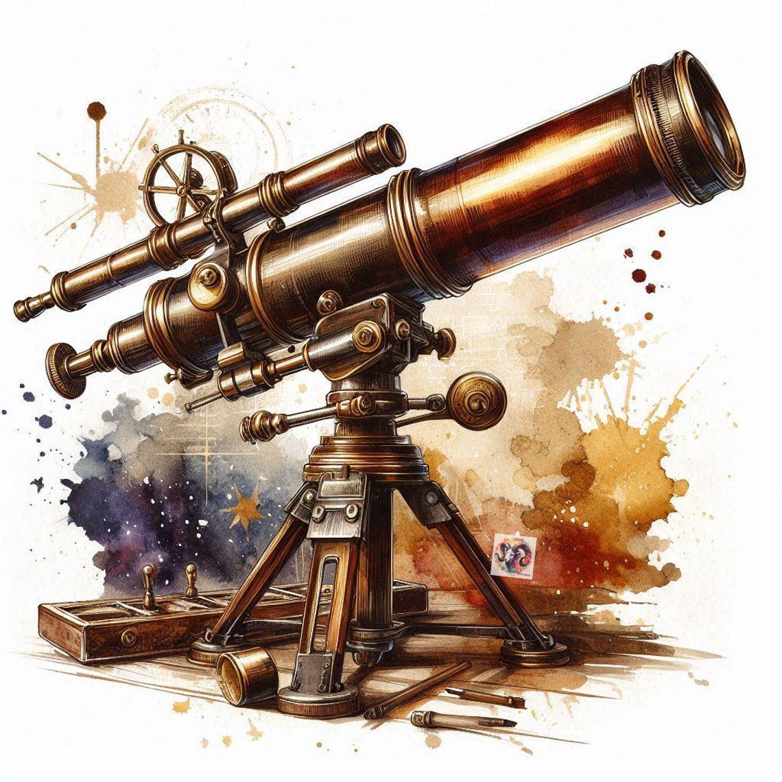 Watercolor Vintage Telescope Clipart, Celestial Art (digital Print) - Etsy