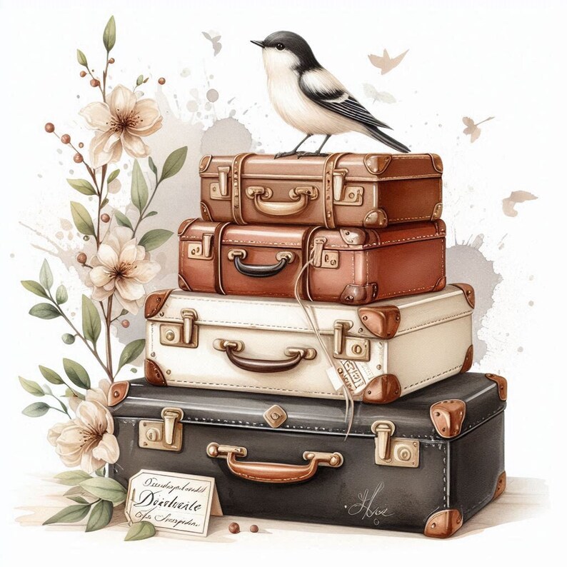 10 Watercolor Vintage Suitcases,digital Print, Wall Art,watercolor Clip ...