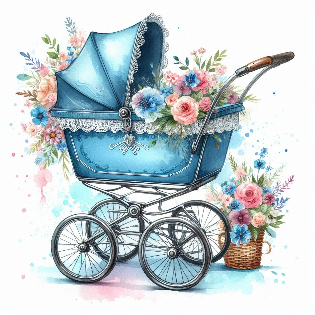 Baby Stroller, Digital Print, Wall Art, Watercolor Clip Art, High ...