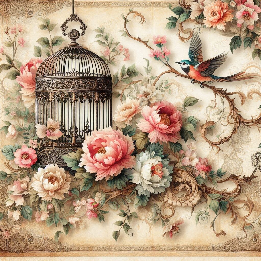 10 Digital Printable Papers, Floral Bird Cage, Digital Print, Wall Art ...