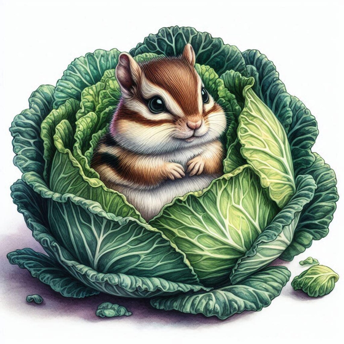 Animals in Cabbage, Digital Print, Wall Art, Watercolor Clip Art, High ...