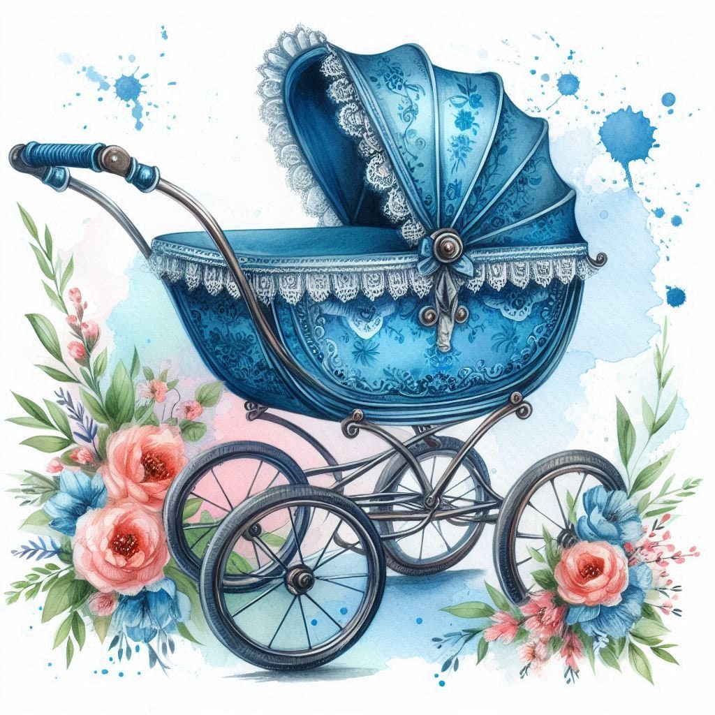 Baby Stroller, Digital Print, Wall Art, Watercolor Clip Art, High ...