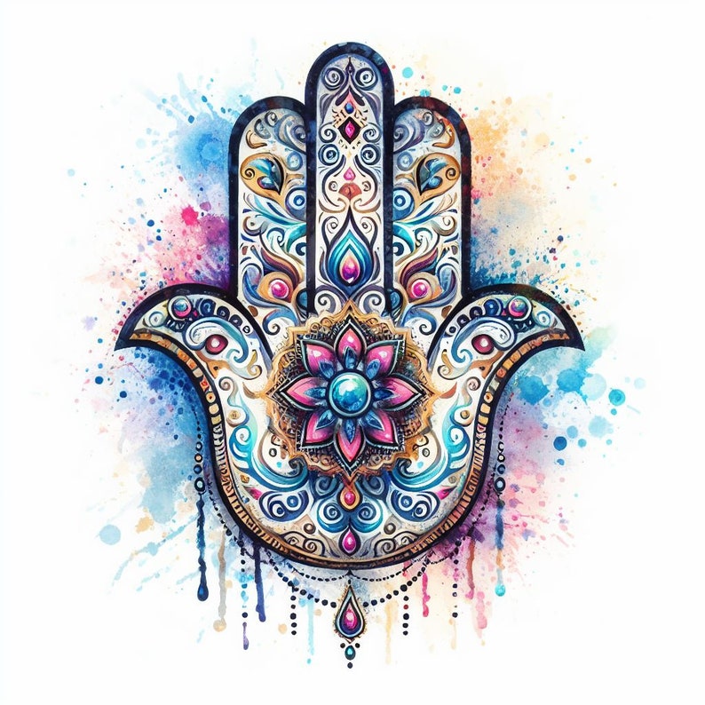 Hamsa, Digital Print, Wall Art, Watercolor Clip Art, High Quality JPG ...