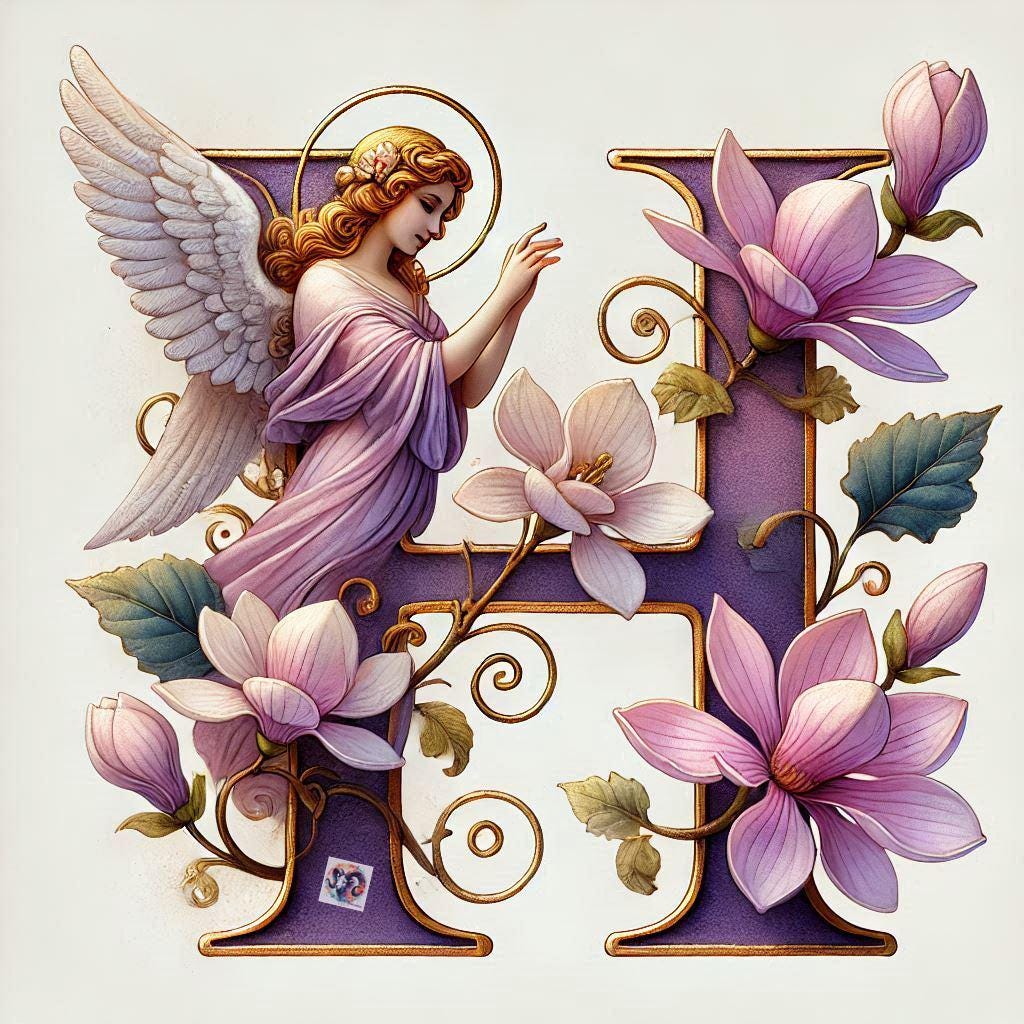 Lilac Floral Letter A Print: Angel Alphabet Clip Art (digital Download ...