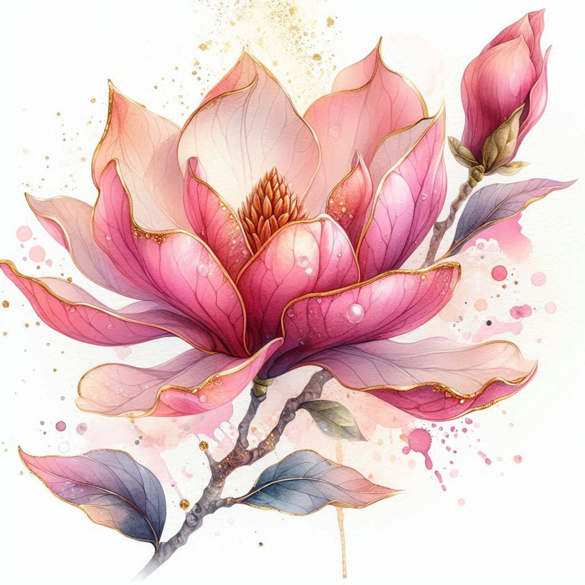 Magnolia Flower, Digital Print, Wall Art, Watercolor Clip Art, High ...