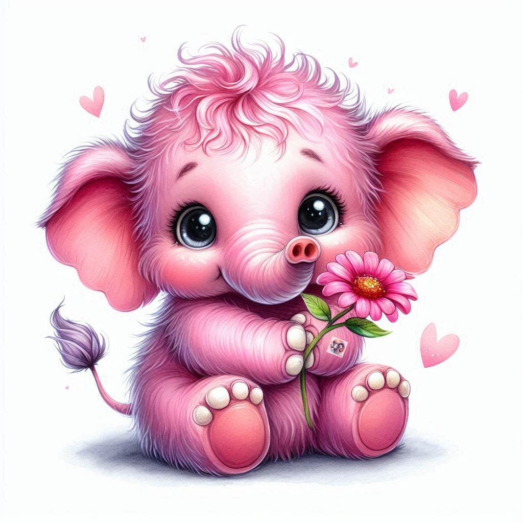 Pink Cute Baby Elephant, Illustrations for Children,watercolor, Digital ...
