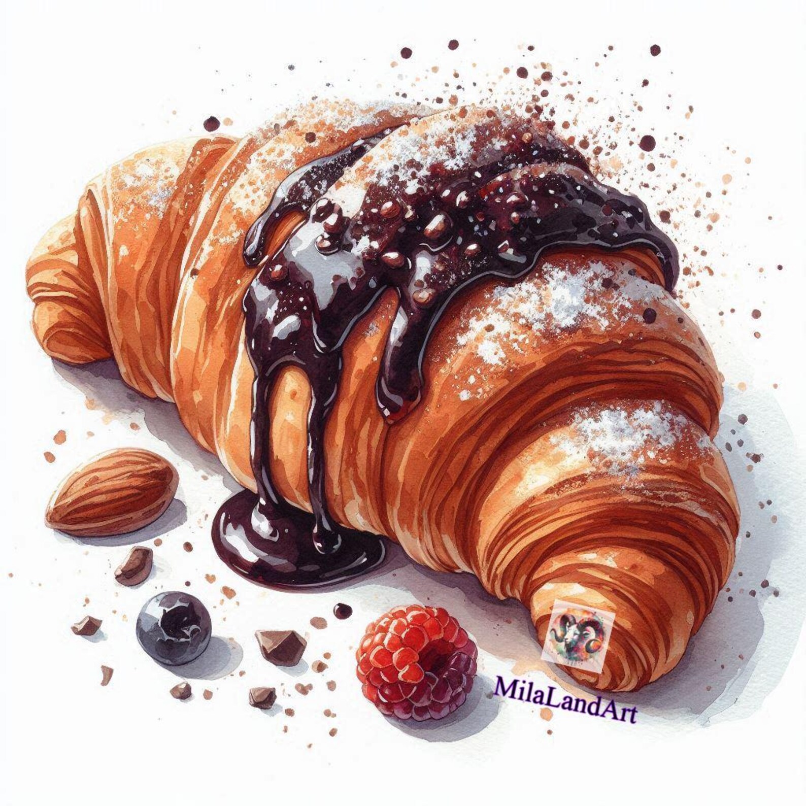 10 Watercolor Clip Art Images of Croissants Decorated With Fruit,jpg - Etsy
