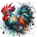 Colorful Rooster, Digital Print, Wall Art, Watercolor Clip Art, High ...