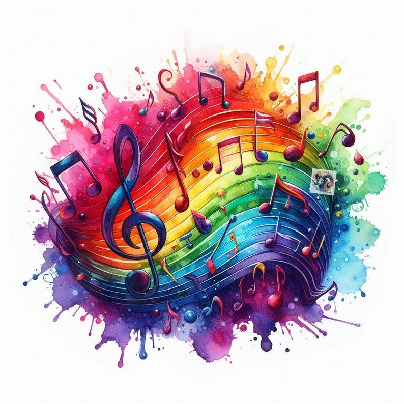 Watercolor Musical Notes Clipart Set: High-resolution JPG (digital ...