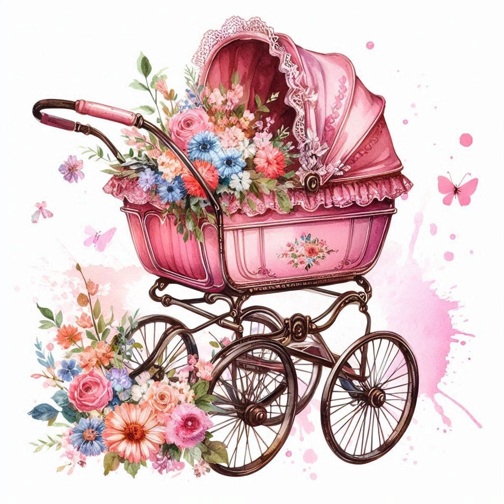 Baby Stroller, Digital Print, Wall Art, Watercolor Clip Art, High ...