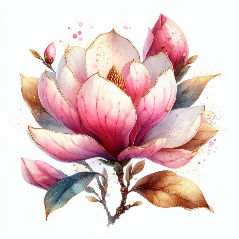 Magnolia Flower, Digital Print, Wall Art, Watercolor Clip Art, High ...