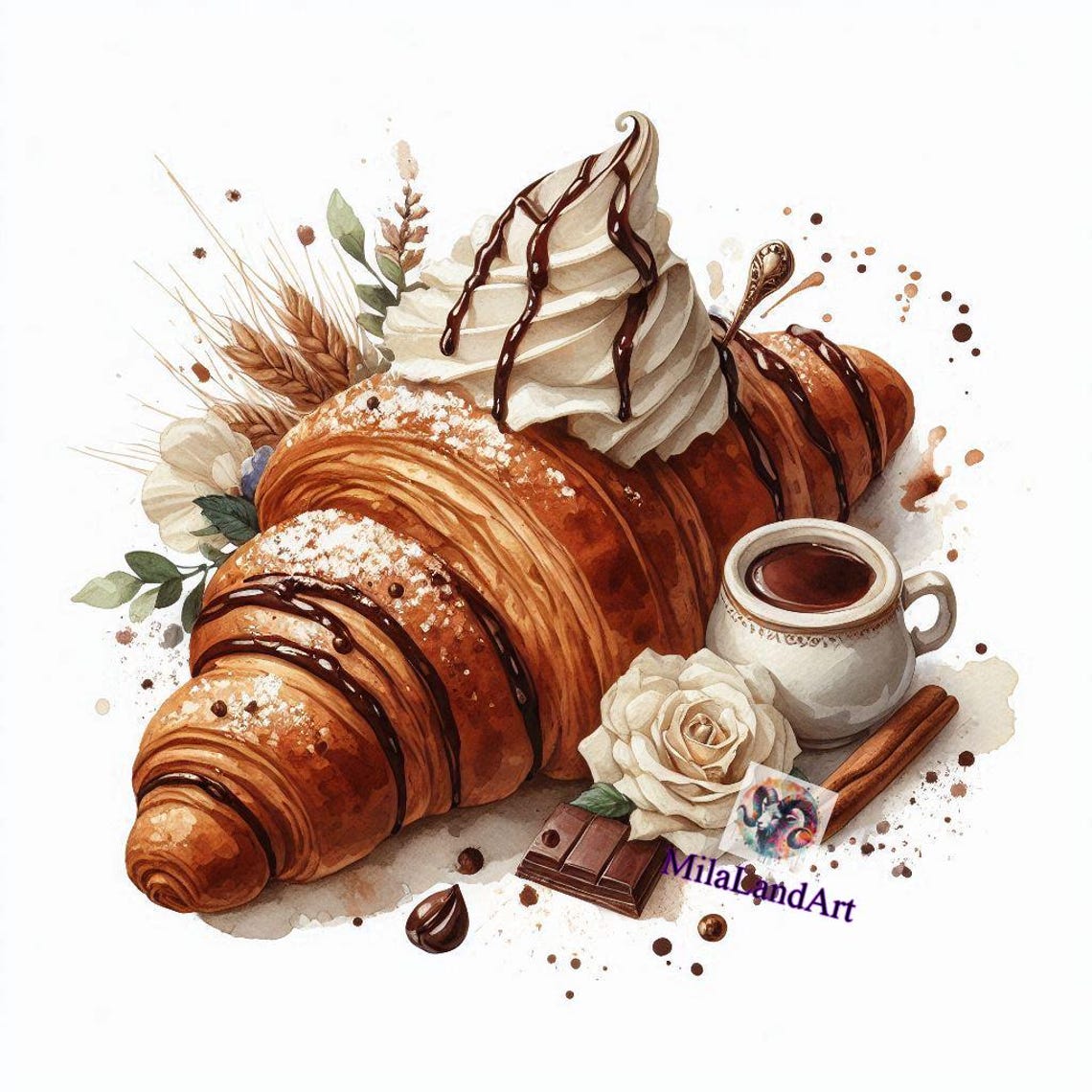 10 Watercolor Clip Art Images of Croissants Decorated With Fruit,jpg - Etsy