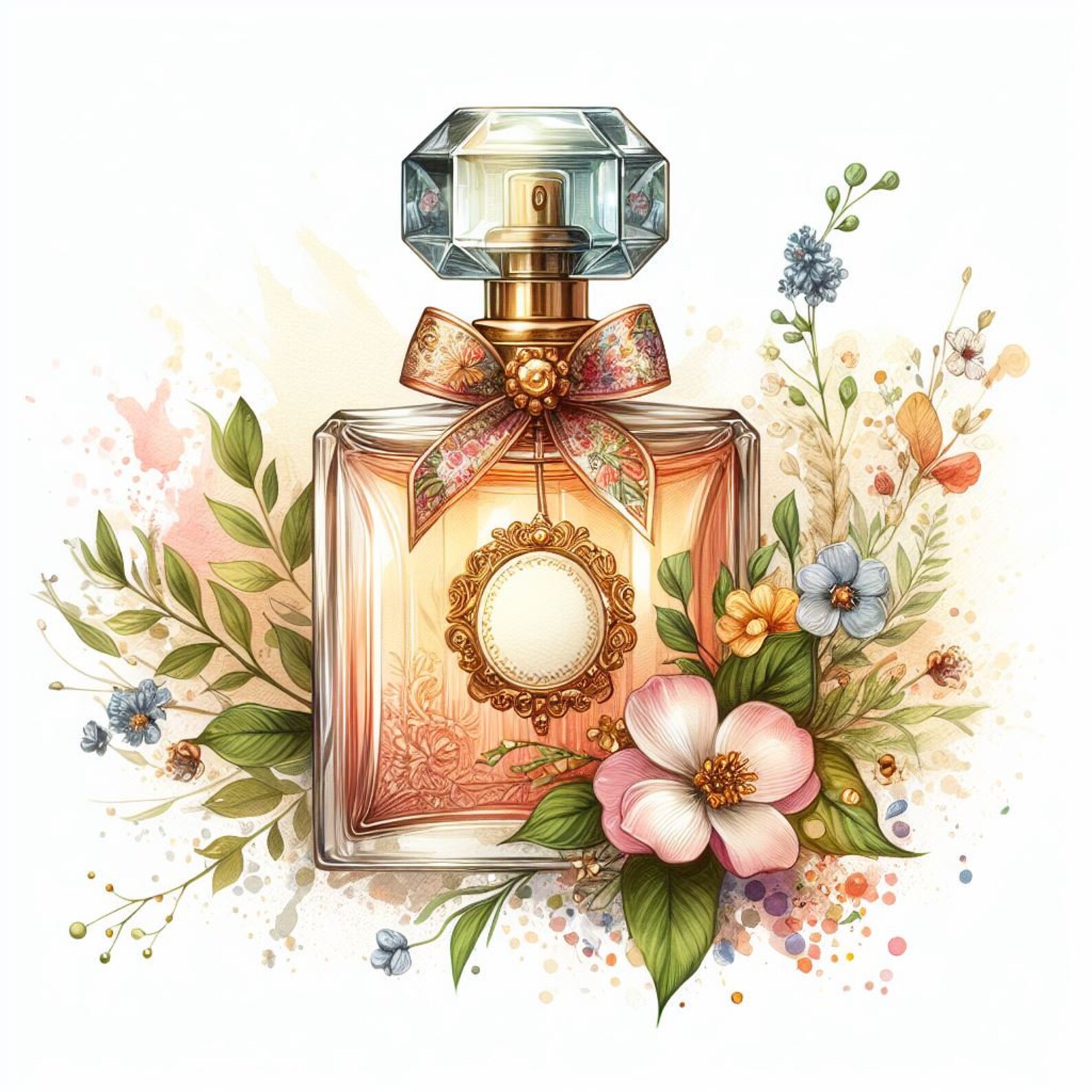 Bottle of Women's Perfume, Digital Print, Wall Art, Watercolor Clip Art ...