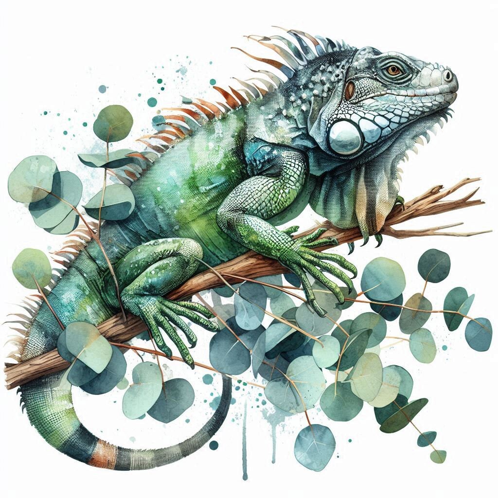 10 Watercolor Cliparts With and Iguana, Digital Print, Wall Art ...