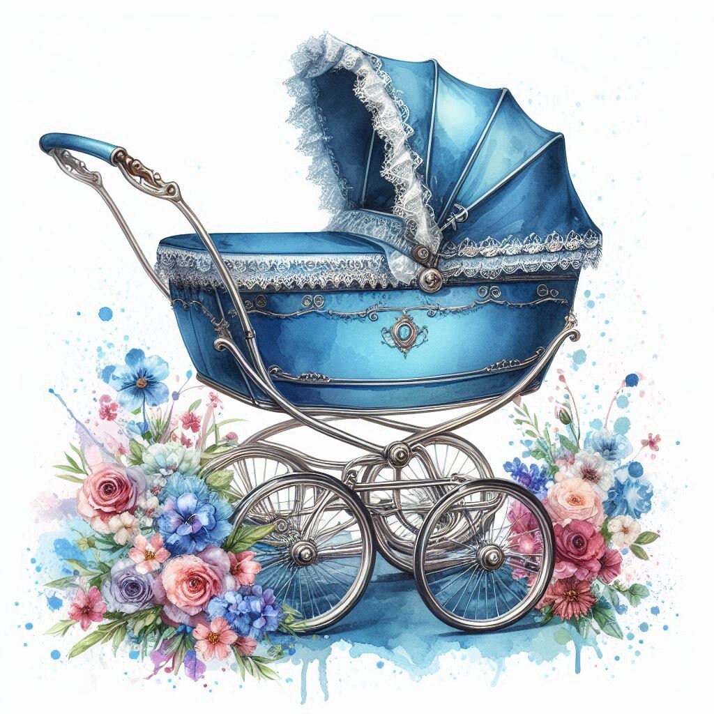 Baby Stroller, Digital Print, Wall Art, Watercolor Clip Art, High ...