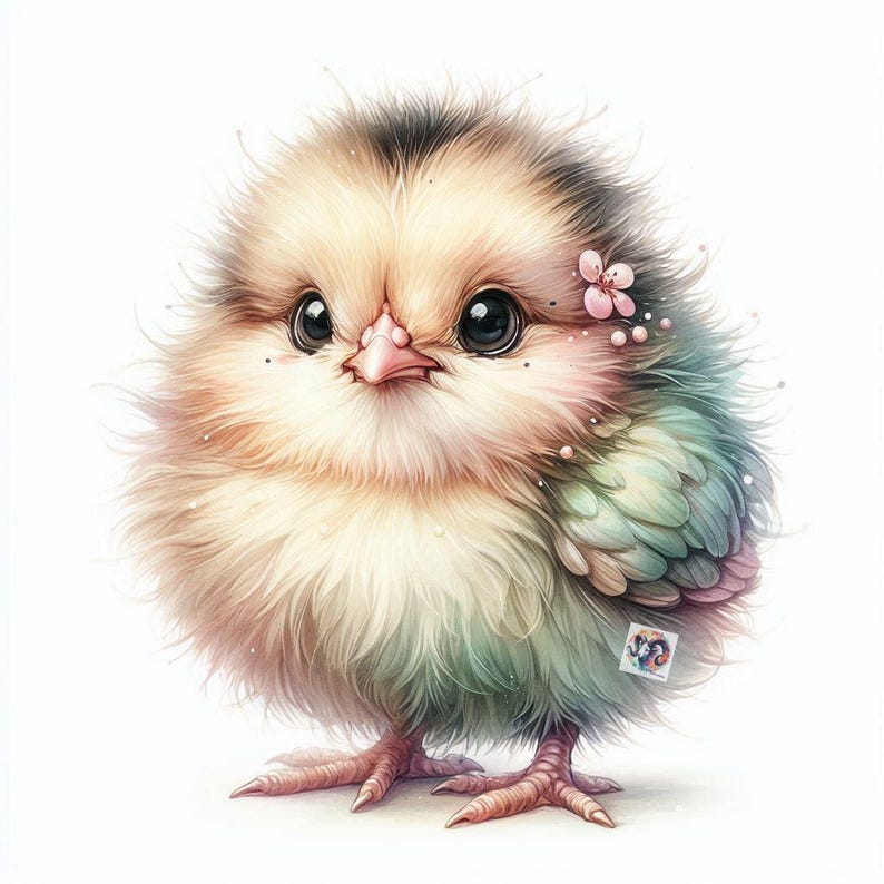 Watercolor Chick Clip Art, Pastel Bird Illustration, AI Art (digital ...
