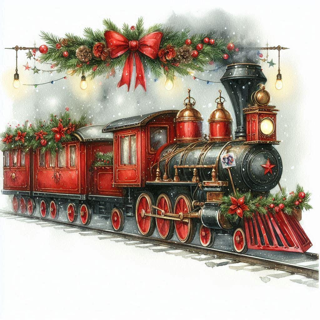 Watercolor Christmas Train Clip Art: Holiday Digital Print (JPG) - Etsy