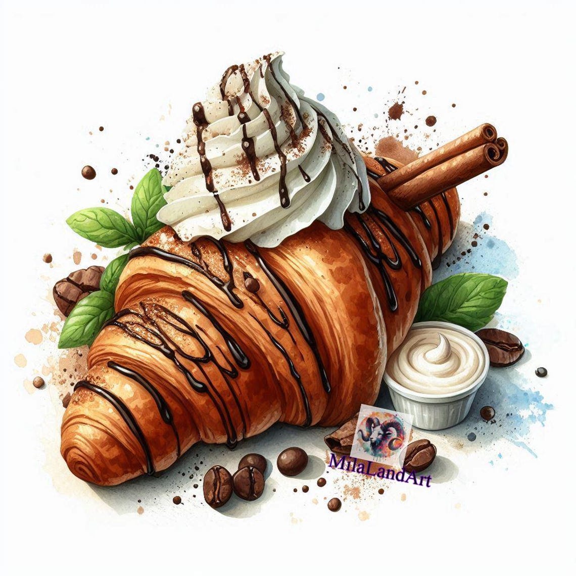 10 Watercolor Clip Art Images of Croissants Decorated With Fruit,jpg - Etsy