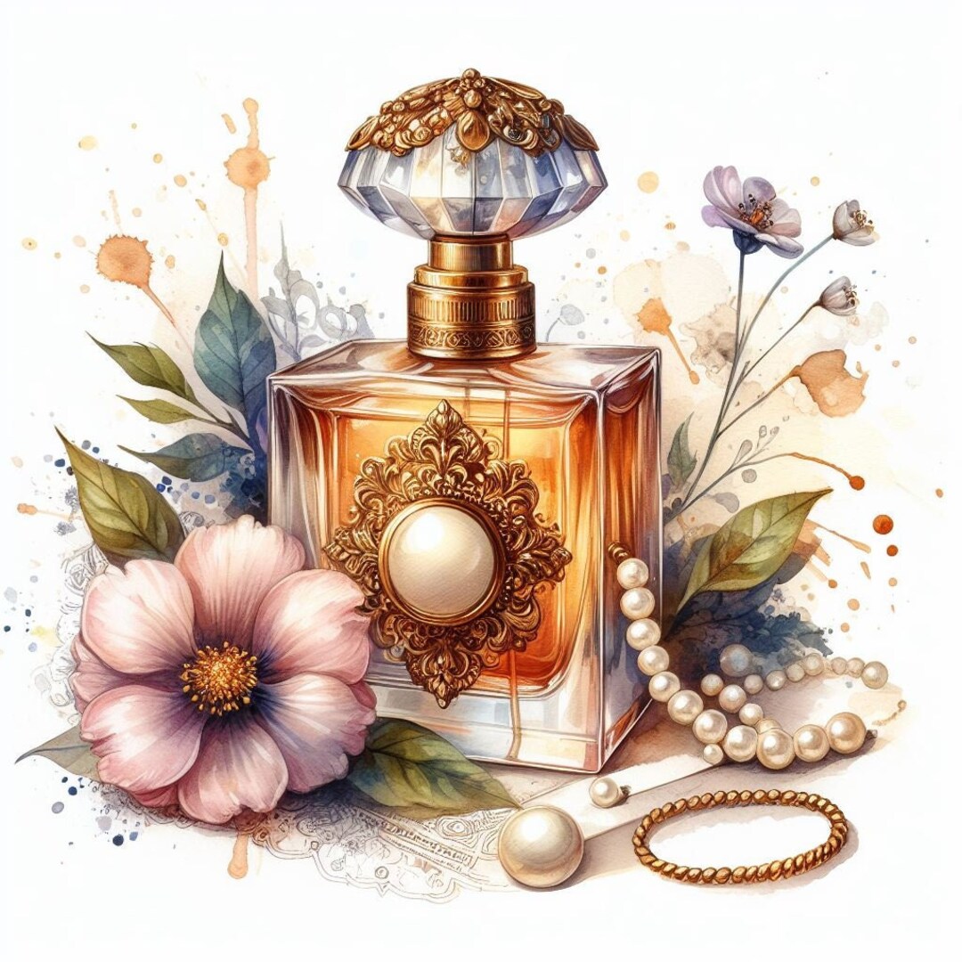 Bottle of Women's Perfume, Digital Print, Wall Art, Watercolor Clip Art ...