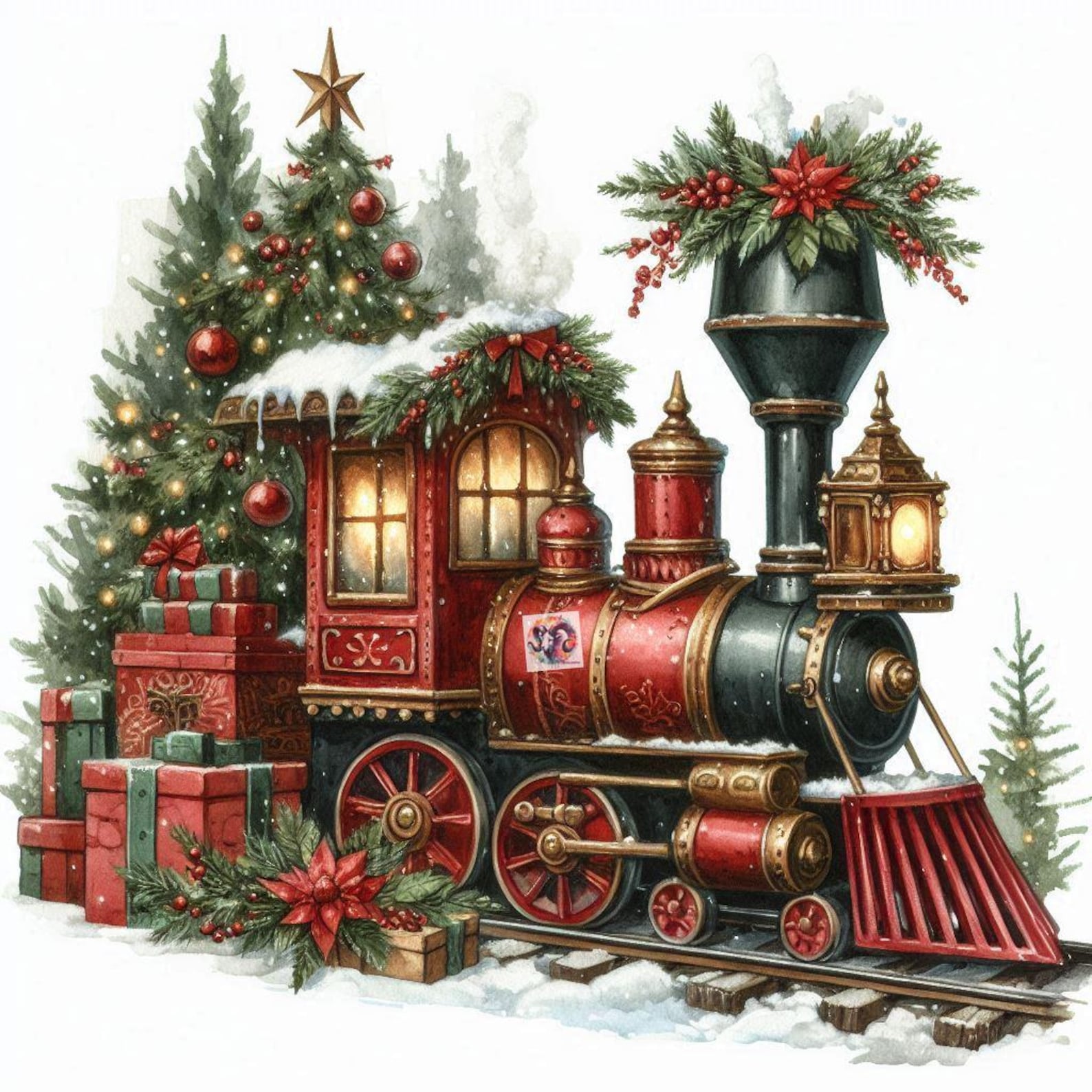 Watercolor Christmas Train Clip Art: Holiday Digital Print (JPG) - Etsy