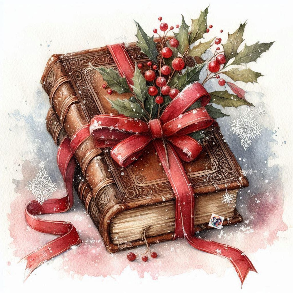 11 Watercolor Cliparts of Vintage Christmas Books, Digital Print, High ...