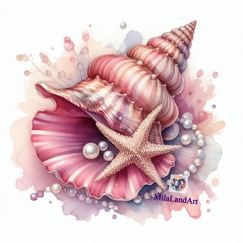 10 Watercolor Clipart "sea Shell in Pastel Colors", Digital Print ...