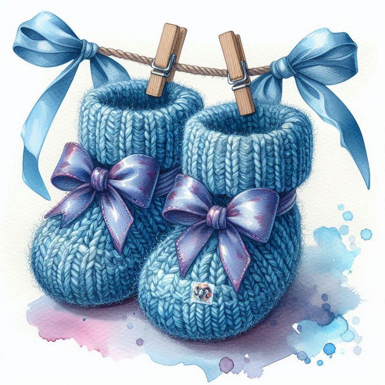 Watercolor Newborn Booties Clip Art: Baby Shower Decor (digital ...