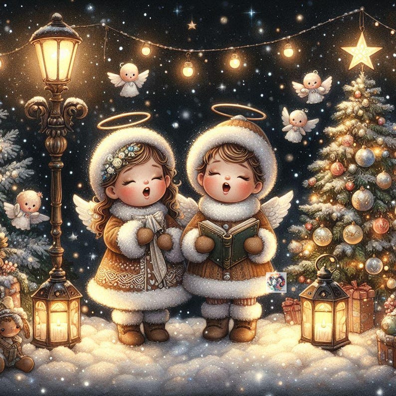 Watercolor Christmas Angels Illustration: Holiday Digital Print (JPG ...