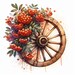 Wooden Wheel With Flowers, Digital Print, Wall Art, Watercolor Clip Art ...