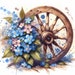 Wooden Wheel With Flowers, Digital Print, Wall Art, Watercolor Clip Art ...
