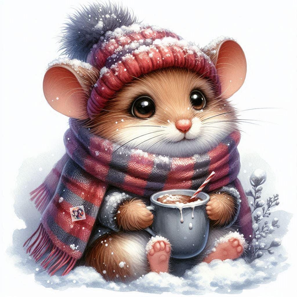 Cute Funny Mouse on a Winter Background, Digital Print,watercolor Clip ...