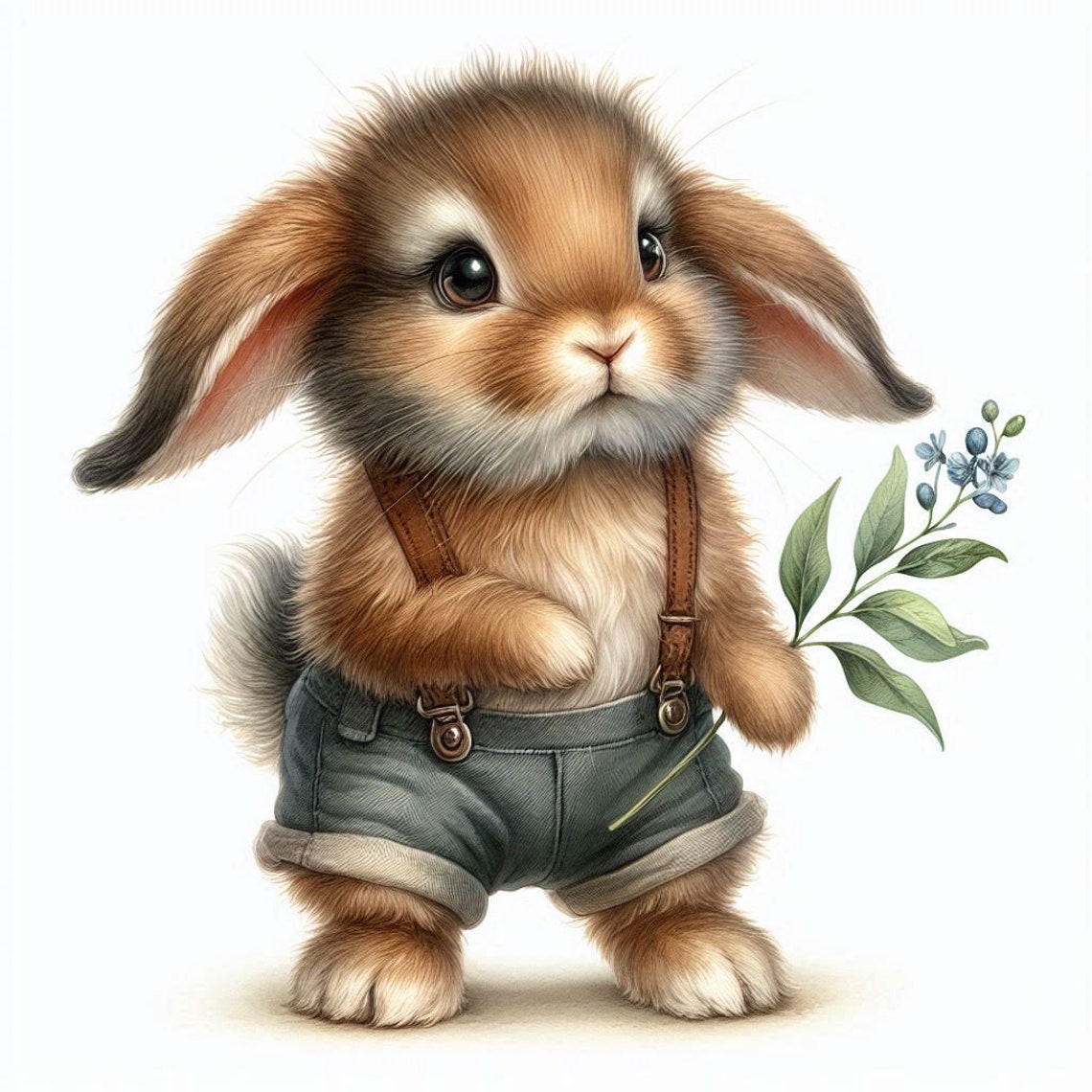 10 Watercolor Cliparts of Rabbits With Flowers, Digital Print, Wall Art ...