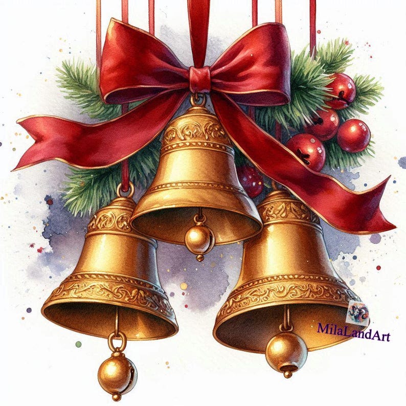 Watercolor Christmas Bells Clipart: Holiday Digital Print (JPG) - Etsy ...