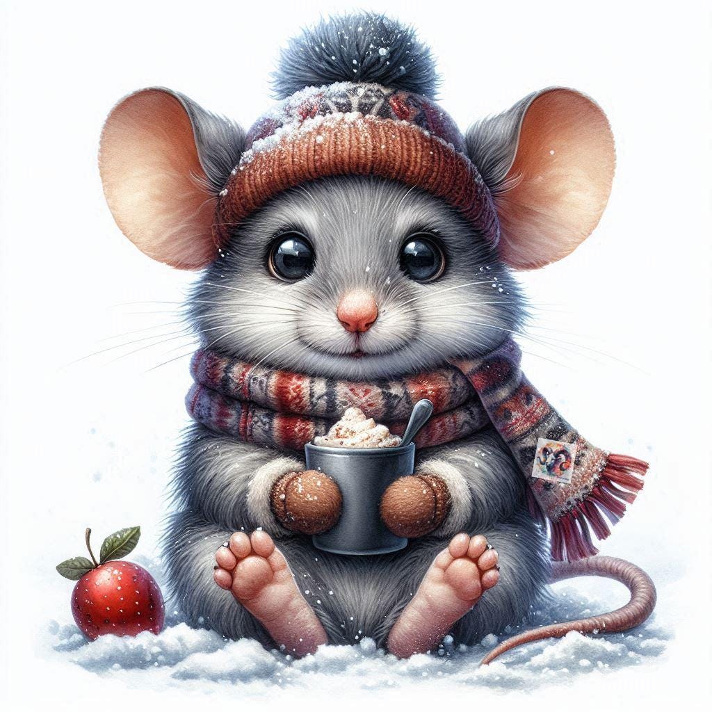 Cute Funny Mouse on a Winter Background, Digital Print,watercolor Clip ...