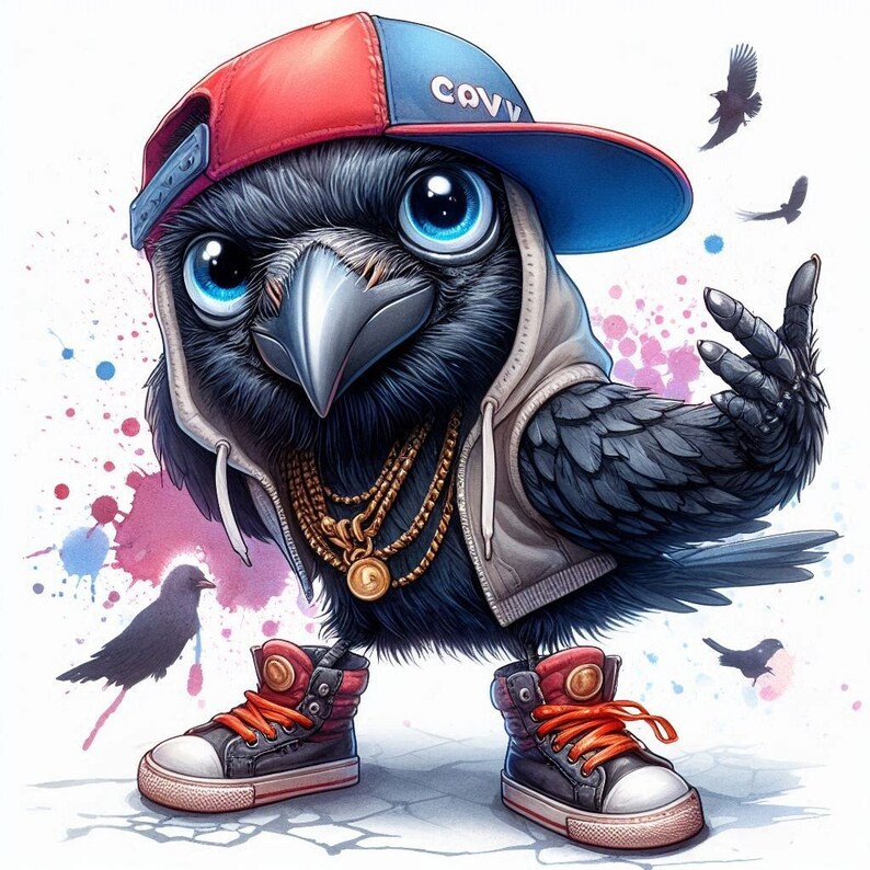Stylish Little Crow Rapper, Children's Art, Digital Print, Wall Art ...