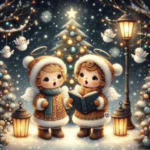 Watercolor Christmas Angels Illustration: Holiday Digital Print (JPG ...