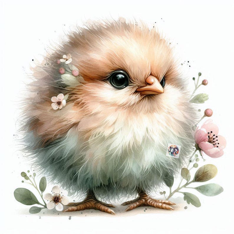 Watercolor Chick Clip Art, Pastel Bird Illustration, AI Art (digital ...