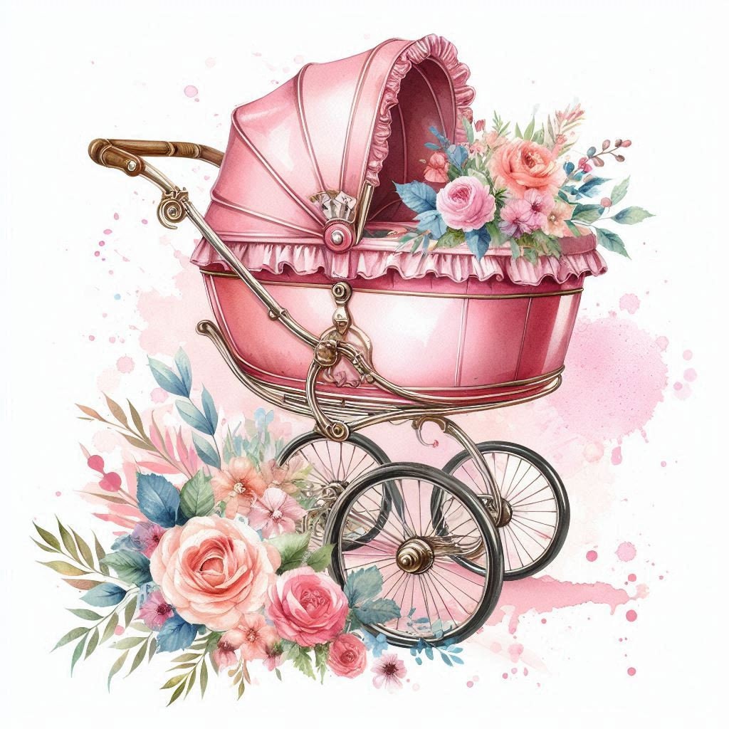 Baby Stroller, Digital Print, Wall Art, Watercolor Clip Art, High ...