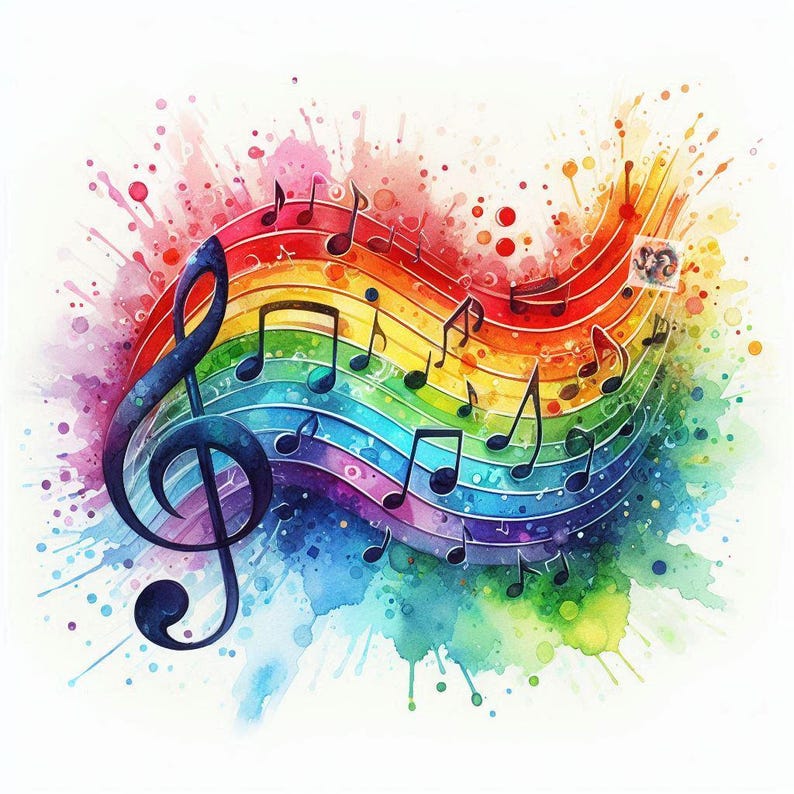 Watercolor Musical Notes Clipart Set: High-resolution JPG (digital ...